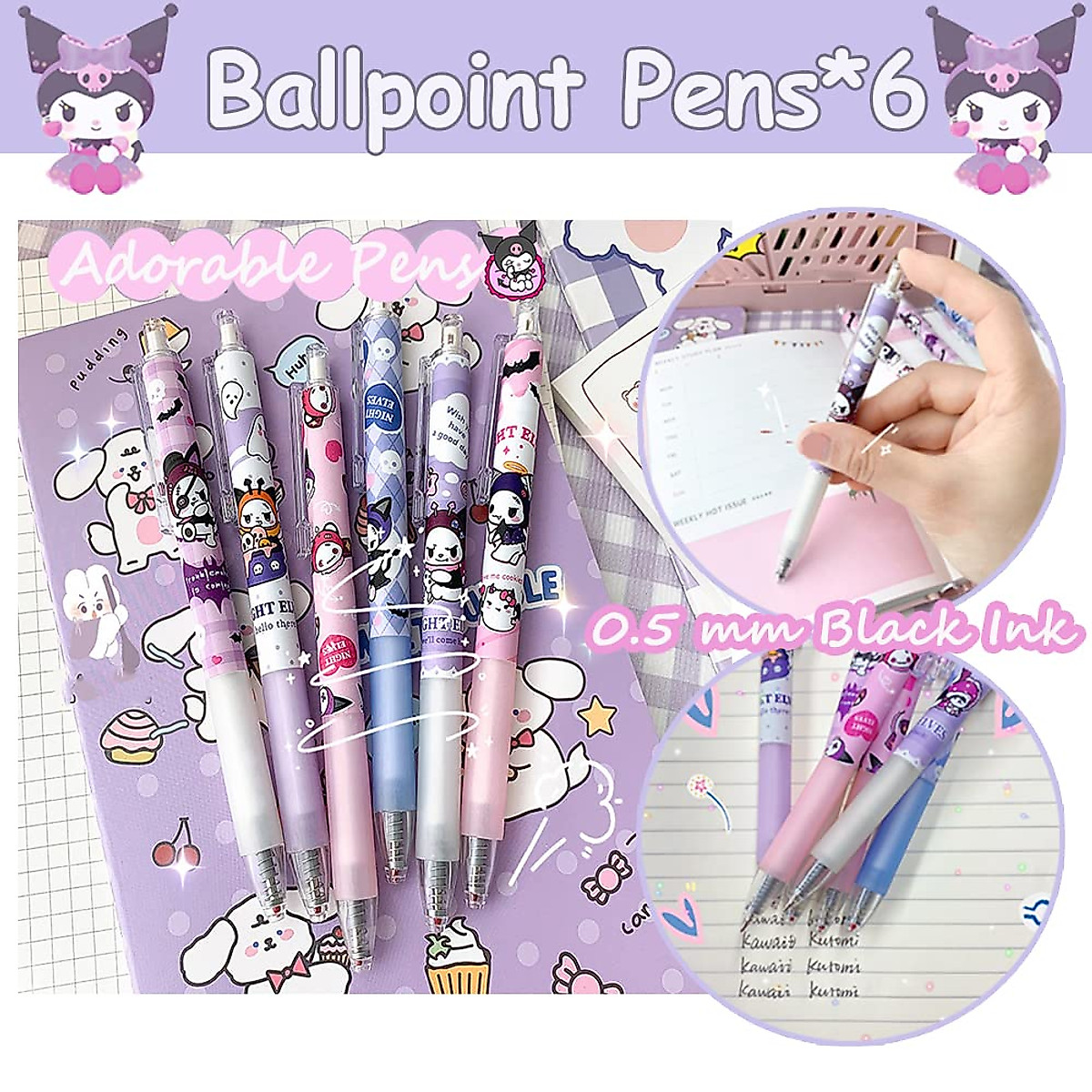 Cartoon Kawaii Set Including Bookmarks Pens Card Holders with Lanyard Sticky Note Ruler Stickers Button Badges Keychain
