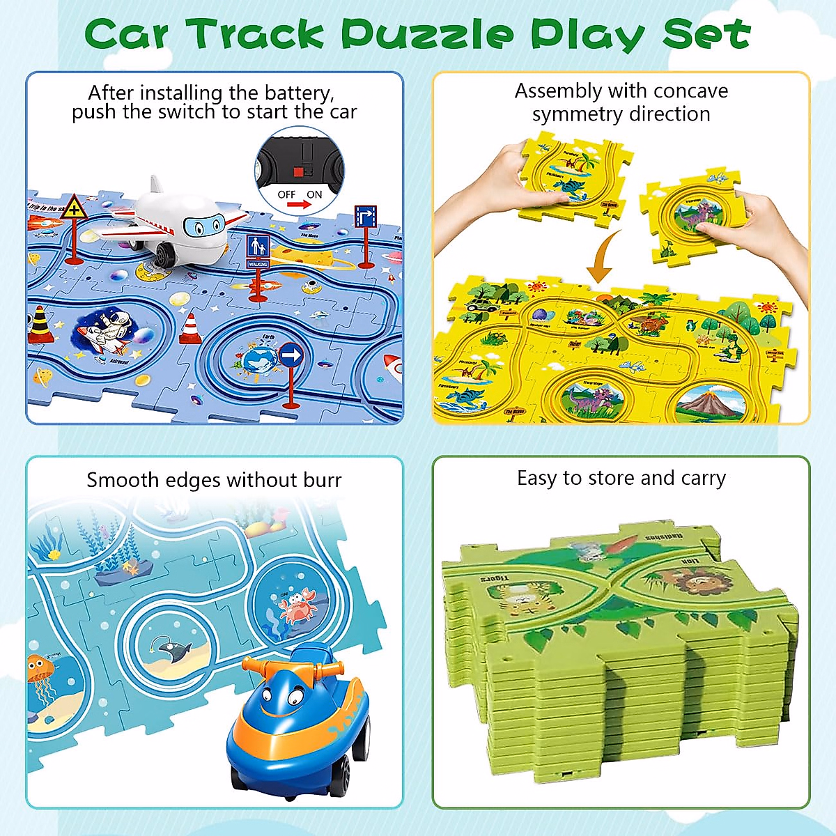 DIY Assembling Electric Trolley, 2024 New Upgrade Toddler Puzzle Track Play Set with Vehicles, Rail Car Building Toys Vehicle & Puzzle Board, Montessori Toys for Kids Ages 3+ (Dinasour)