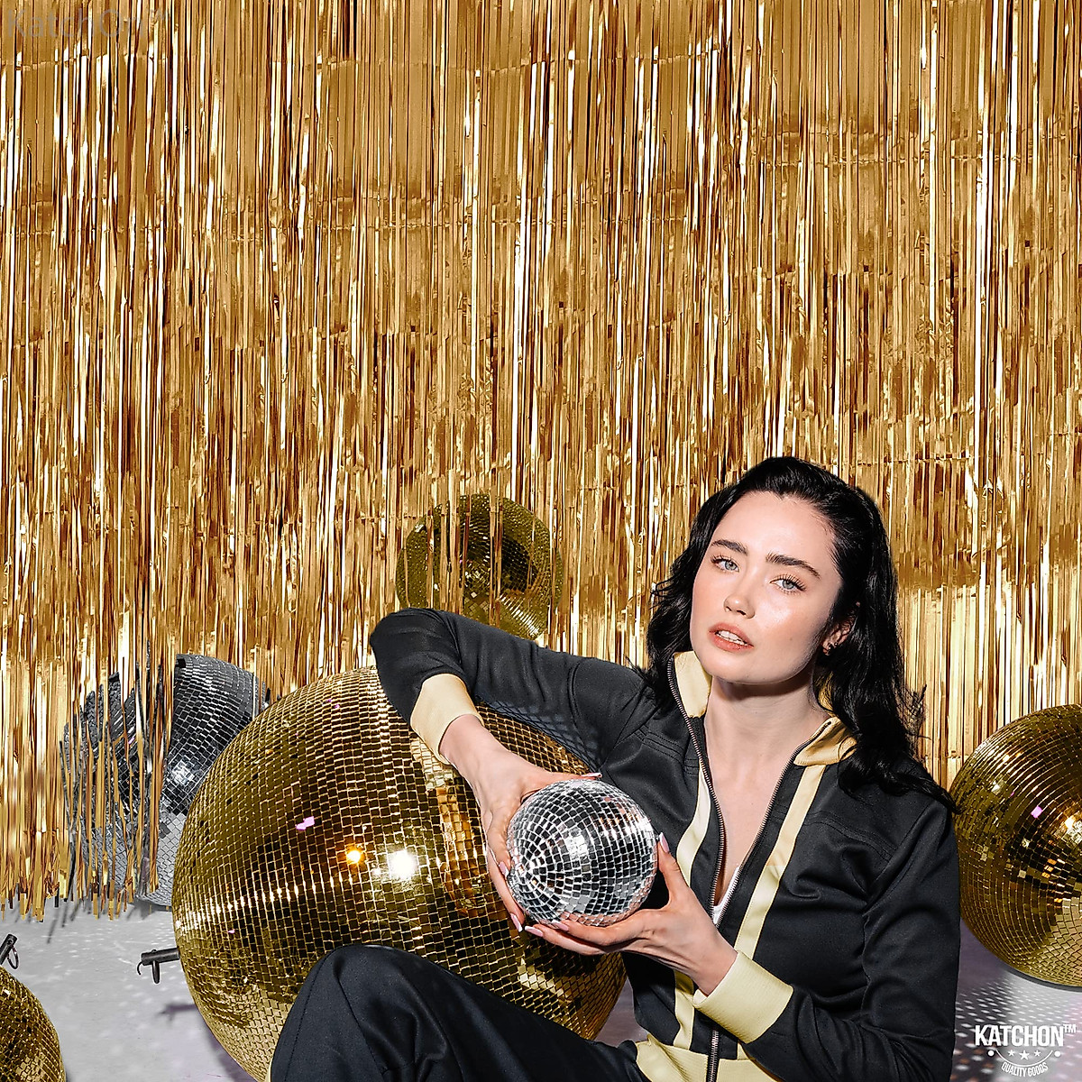 KatchOn, XtraLarge Champagne Gold Backdrop - 6.4x8 Feet, Pack of 2 | Gold Streamers for New Years Decorations | Gold String Backdrop for Gold New Years Eve Party Supplies 2024 | Golden Birthday Decor