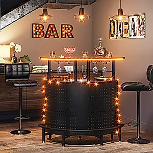 Tribesigns Smart Led Bar Table, 3-Tier Liquor Bar Unit with RGB Lights, Wine Glasses Holder and Storage Shelves, Alcohol Bar Cabinet with Mesh & Footrest Mini Bar Buffet Sideboard for Home Kitchen