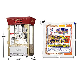Matinee Countertop Popcorn Machine – 3 Gallon Popcorn Popper, 8oz Kettle, Warmer, and 24 All-In-One Popcorn Packs by Great Northern Popcorn (Red)