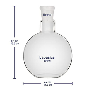 Labasics Single Neck Flat Bottom Boiling Flask, Borosilicate Glass Flat Bottom Boiling Flask with 24/29 Standard Joint, 500 ml