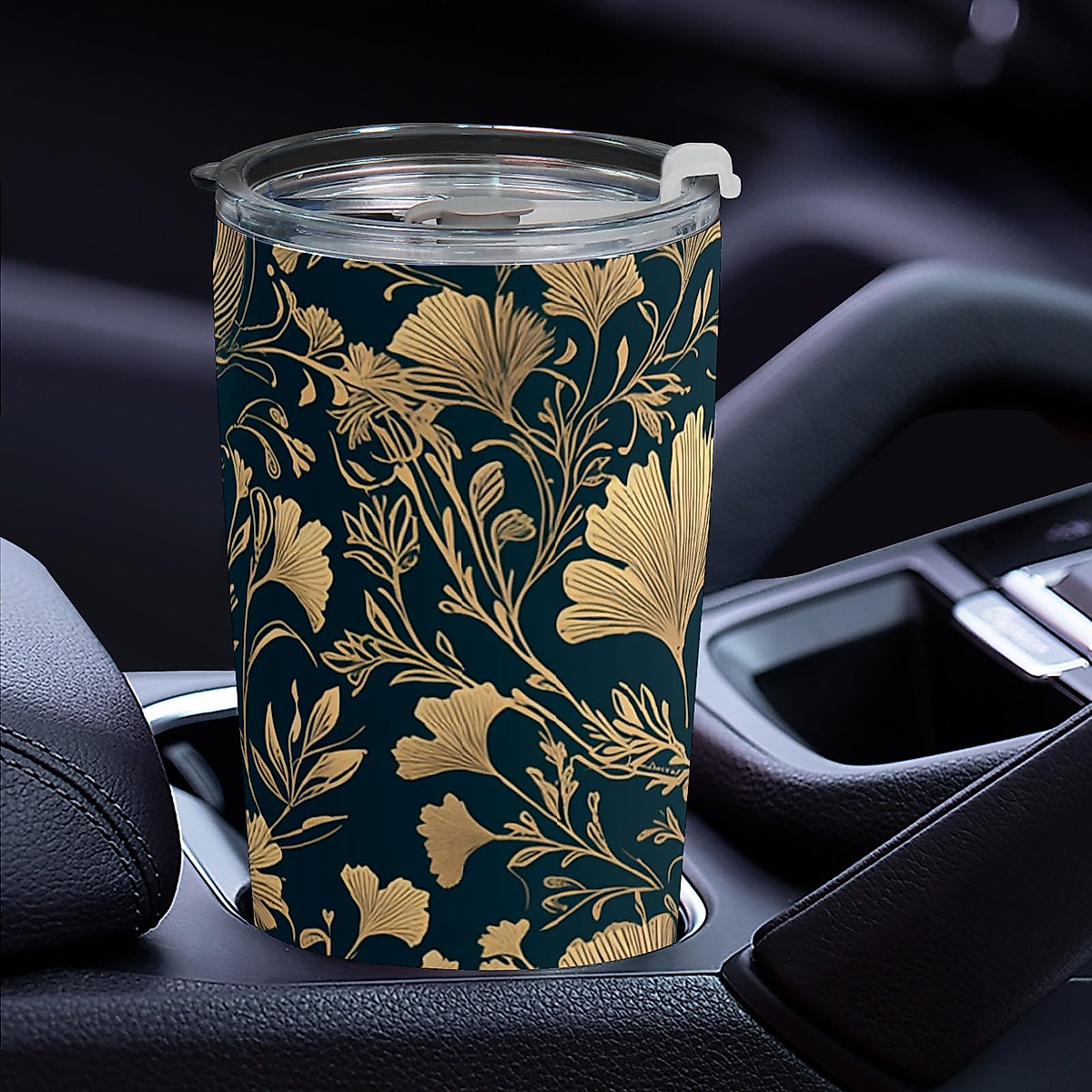 QWEUIOP 20oz Insulated Travel Coffee Mug Golden Ginkgo And Palm Stainless Steel Tumbler with Lid Double Wall Vacuum Coffee Cup For Hot and Cold Drinks14562