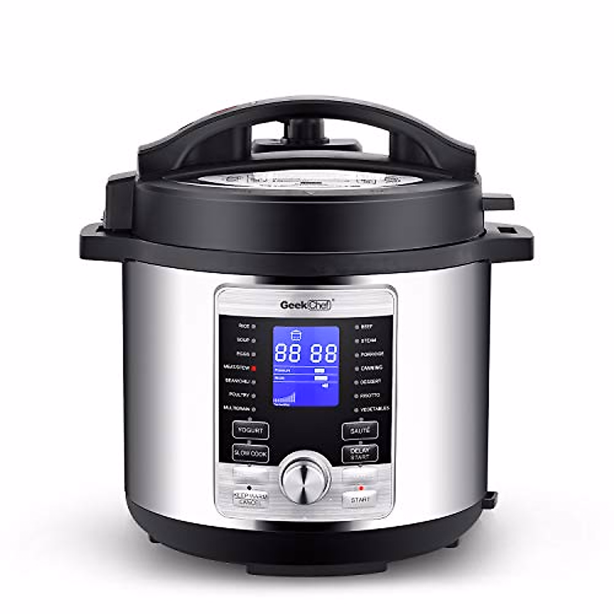 Geek Chef 6 Qt 17-in-1 Multi-Use Electric Pressure Cooker Stainless Steel Inner Pot Programmable LCD Display Digital Slow Cooker, Rice Cooker, Yogurt Maker, Egg Cooker, Sauté, Steamer, Warmer