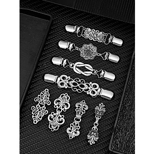 Juinte 8 Pcs Retro Sweater Clips Cinch Clips Shawl Clips Vintage Cardigan Collar Clips Dress Shirt Brooch Clips for Women(Silver)