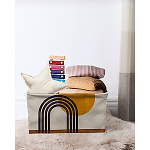 2PCS Cube Storage Bins, Waterproof Moving Boxes with Handles, Washable Closet Clothes Organizer Foldable Aesthetic Terracotta Mid Century Modern Abstract Art Toy Box Shelf Baskets 15x11x9.5 inch