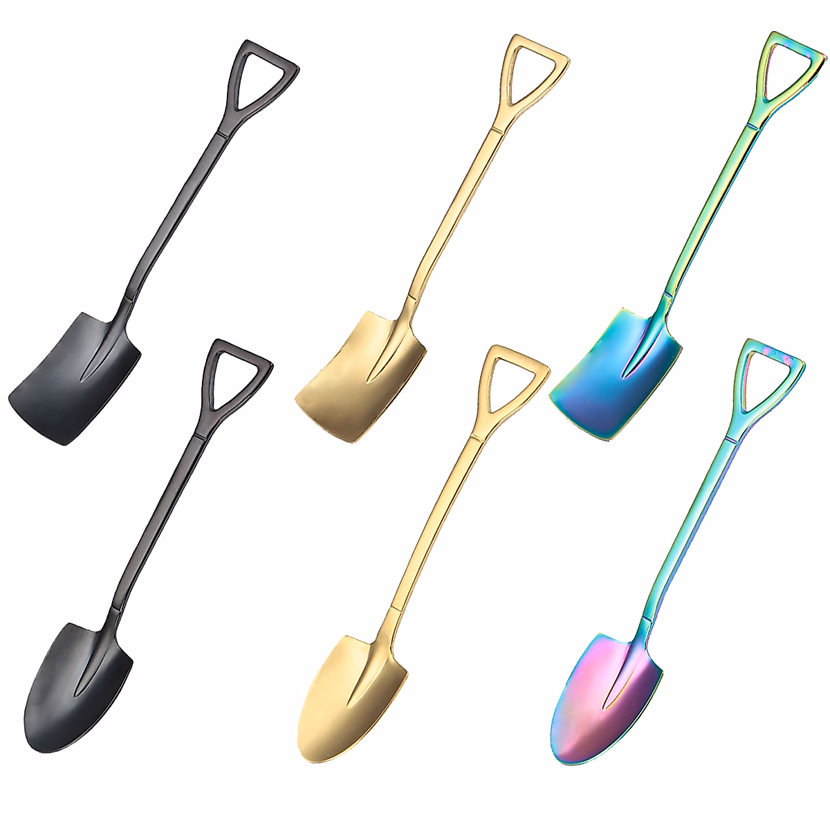 6 Pack Stainless Ice Cream Spoons, Shovel Spoons, Watermelon Spoon Reusable Small Spoon for Tea Dessert Home Kitchen Party Restaurant Party Supplies (Colored)