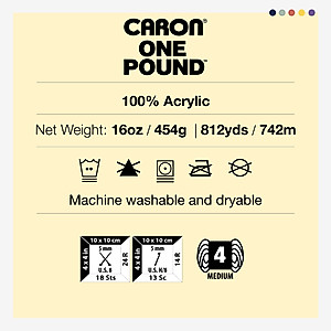 Caron One Pound White Yarn - 2 Pack of 454g/16oz - Acrylic - 4 Medium (Worsted) - 812 Yards - Knitting/Crochet