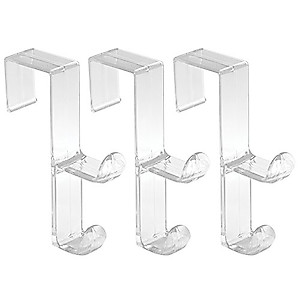 InterDesign Over Door Organizer Hook for Coats, Hats, Robes, Clothes or Towels – Double Hook, Clear, Pack of 3