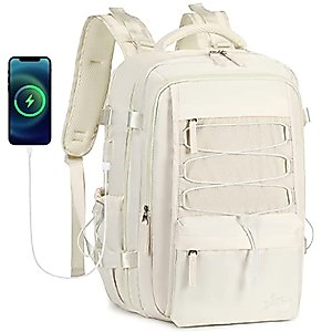 Travel Backpack for Women Men 15.6 Inch Laptop Backpacks with USB Port Carry on Backpack Flight Approved Large Back Packs College Bookbags Outdoor Sports Hiking Rucksack Casual Daypack (White)