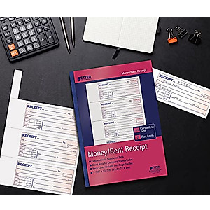 Cash Money and Rent Receipt Books, 4 Pack, Large Size, 2-Part Carbonless (White/Canary Yellow), 7-5/8 x 10-7/8 inches, by Better Office Products, 4 Sets per Page, 200 Sets per Book (800 Total Sets)