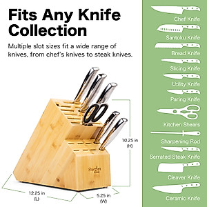 Shenzhen Knives 20 Slot Universal Knife Block: X-Large Bamboo Finish Wood Knife Block without Knives Countertop Butcher Block Knife Holder and Organizer with Wide Slots for Easy Kitchen Knife Storage