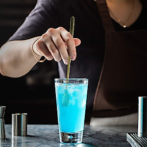 Long Handle Iced Teaspoon 8-Piece, Comicfs 7-Inch Stainless Steel Mixing Stirring Square Spoons for Cocktail Ice Cream Milkshake Cold Drink Ice Coffee (8 Spoons, Gold)