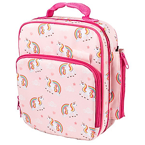 Insulated Lunch Box w Snack Pocket & Water Bottle Holder-Girls or Kids Unicorn School Lunchbox Tote Keeps Food Hotter or Colder Longer- Reusable Bag Fits Most Bento Boxes, Ice Packs- Back to School