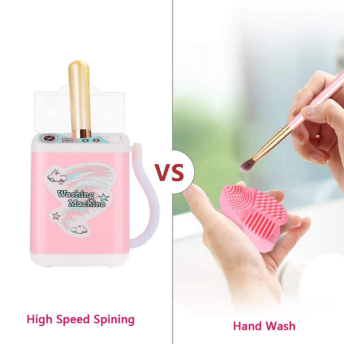 DOTSOG Mini Electric Makeup Brush Cleaner Makeup Sponge Washing Machine Dollhouse Toy Cosmetic Brush Powder Puff Washer Beauty Cleaning Makeup Tool