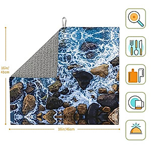 Sea Stones Printed Drying Mat For Kitchen Ultra Absorbent Microfiber Dishes Drainer Mats Non-Slip Silicone Quick Dry Pad - 18 X 16inch