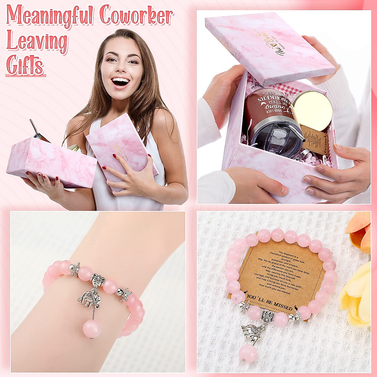 Farewell Gifts Coworkers Going Away Gift for Women Lucky Goodbye Gifts Christmas Gift Box for Coworker Lady Manager Employee (Pink,Stylish Style)