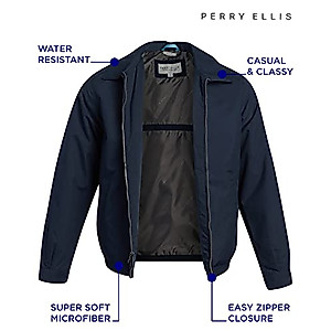 Perry Ellis Men?s Jacket ? Casual Lightweight Water Resistant Microfiber Windbreaker Golf Coat (S-XL), Size Medium, Dark Sapphire