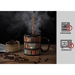 Onebttl Funny Book Lovers Color Changing Coffee Mug - Reading Magic Heat Changing Mug - Book Lovers Gifts for Women - Reading Gifts for Book Worms, Librarians, Readers - (Black)