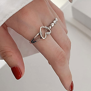 LOVECOM 925 Sterling Silver Love Heart Rings For Women Retro Twisted Finger Stacking Ring Band Open Adjustable Promise Ring Jewelry Birthday Farthers Day Gifts from Daughter son