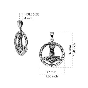 WithLoveSilver Sterling Silver Viking Amulet Norse Warrior Hammer of Thor Mjolnir Pendant