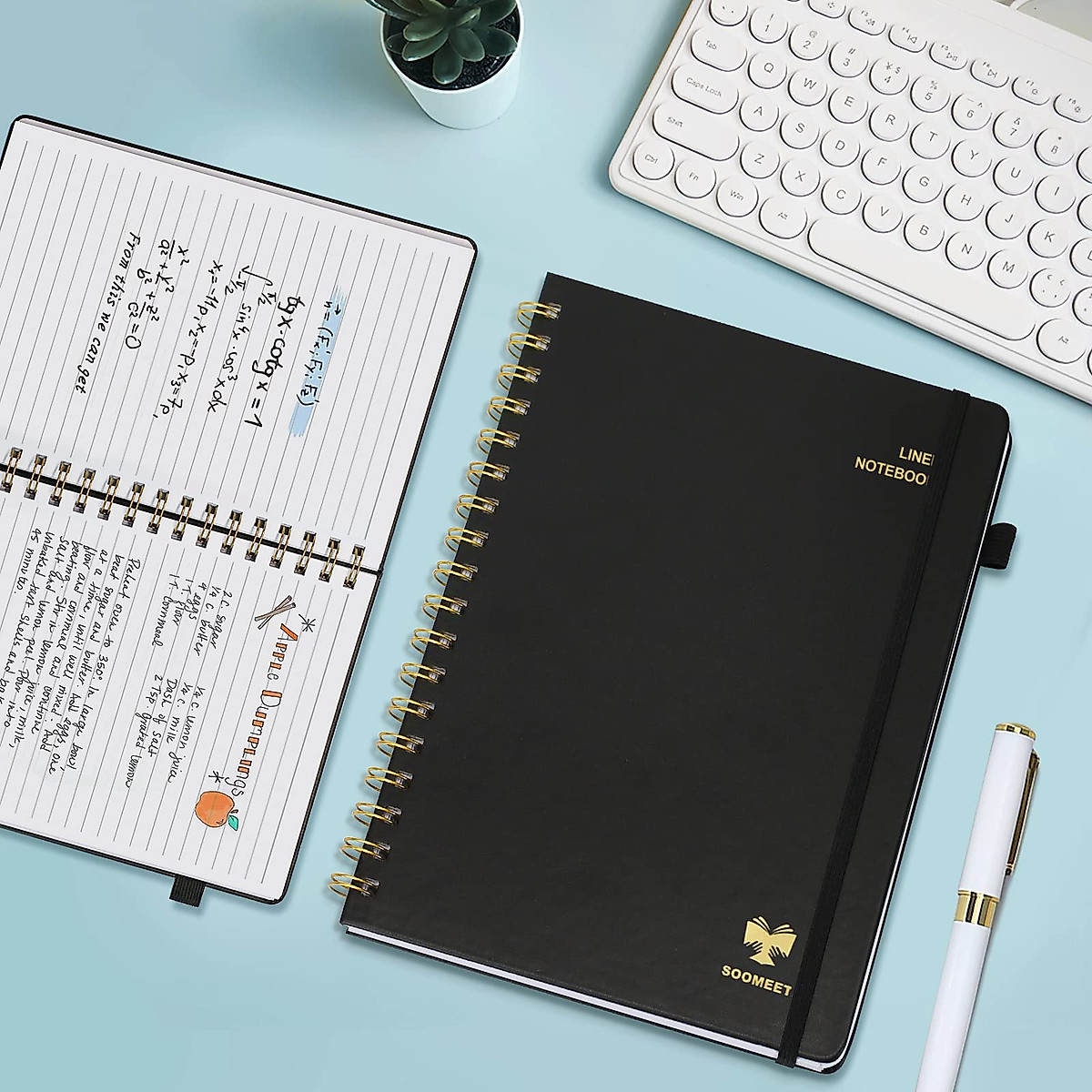 Soomeet Lined Spiral Journal Notebook with Pen Loop, 100 GSM Thick Paper, Large 7 inches x 10 inches Notebook Wire Bound Journal Work Notebook for Office School Supply, Hardcover, Black