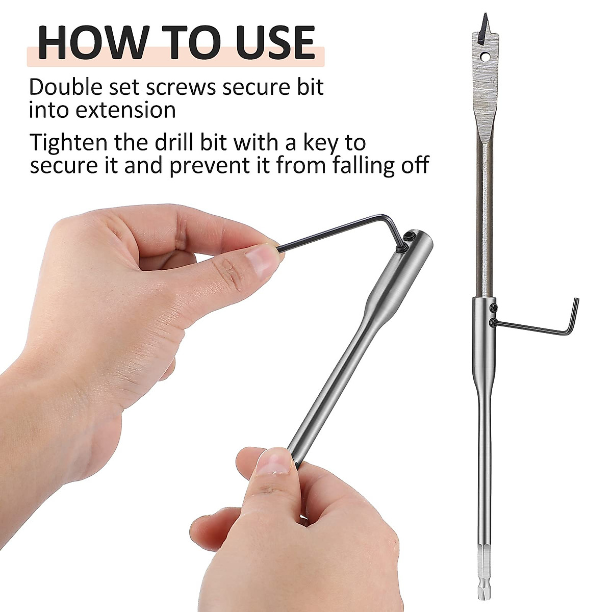 Drill Bit Extension 6, 12 Inch Drill Bit Set Wood Spade Bit Set High Carbon Steel Drill Bit Extender Drill Extension Bit Holder with Wrench Key for Wood Turners Construction Accessories (12)