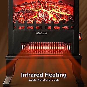 TURBRO Suburbs TS17Q Infrared Electric Fireplace Stove, 19" Freestanding Stove Heater with 3-Sided View, Realistic Flame, Overheating Protection, CSA Certified, for Small Spaces, Bedroom - 1500W