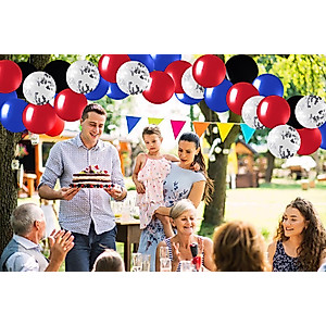 Red Blue Black Balloon Kit,12-Inch Latex Royal Blue Red Black Balloons with Metallic Silver Latex Balloon for Theme Party Boys Kids Birthday Baby Shower Graduation Party Decorations