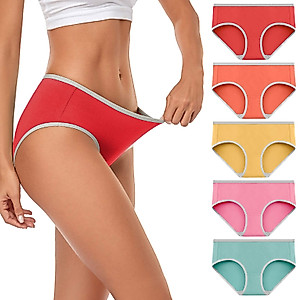 wirarpa Women's Cotton Underwear Mid Low Rise Full Briefs Breathable Ladies Regular Panties 5 Pack Multicolored Size 5
