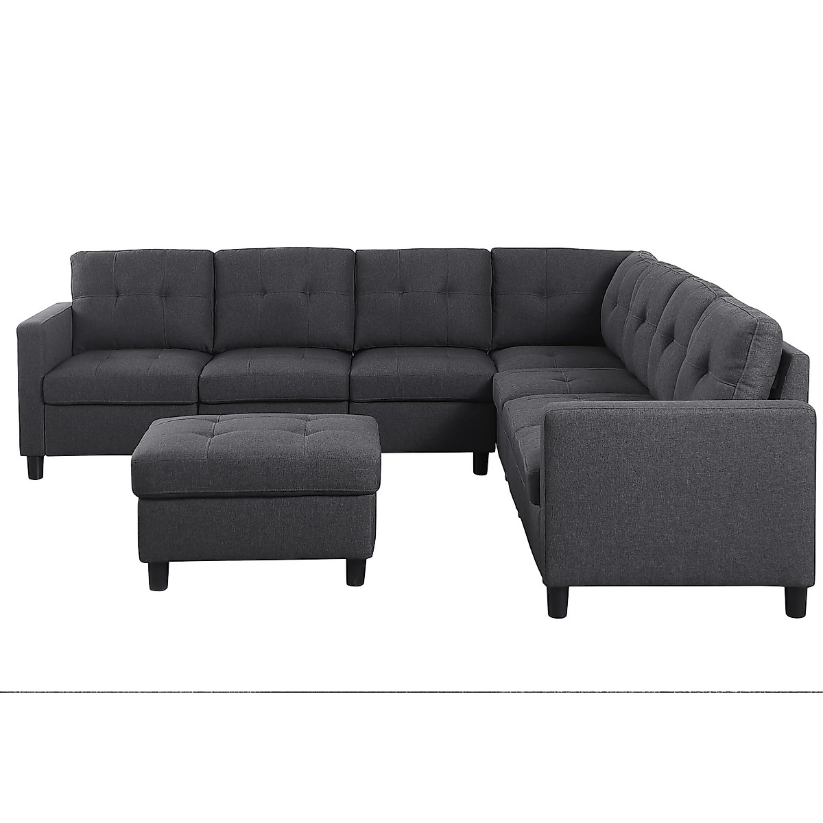 asunflower Modular Fabric Sectional Sofa Ottoman Set, L Shape Sofa Couch with Console, Cup Holder, Charging Ports Convertible Sectional Couch for Living Room Apartment