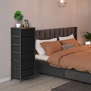 MOOACE Dresser for Bedroom, Black Tall Dresser with 6 Drawers, Fabric Storage Tower, Steel Frame and Wood Top, Storage Drawers Chest of Drawers for Bedroom, Hallway, Entryway