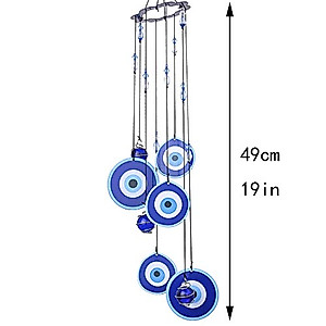 Blue Evil Eye Hanging Decoration Ornament Metal Wind Chimes for Home Garden Decoration (Evil Eyes)