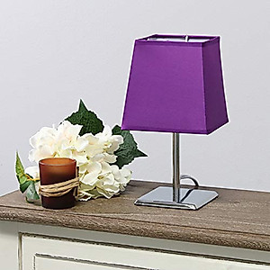 Simple Designs LT2062-PRP Mini Chrome Squared Empire Fabric Shade Table Lamp, Purple