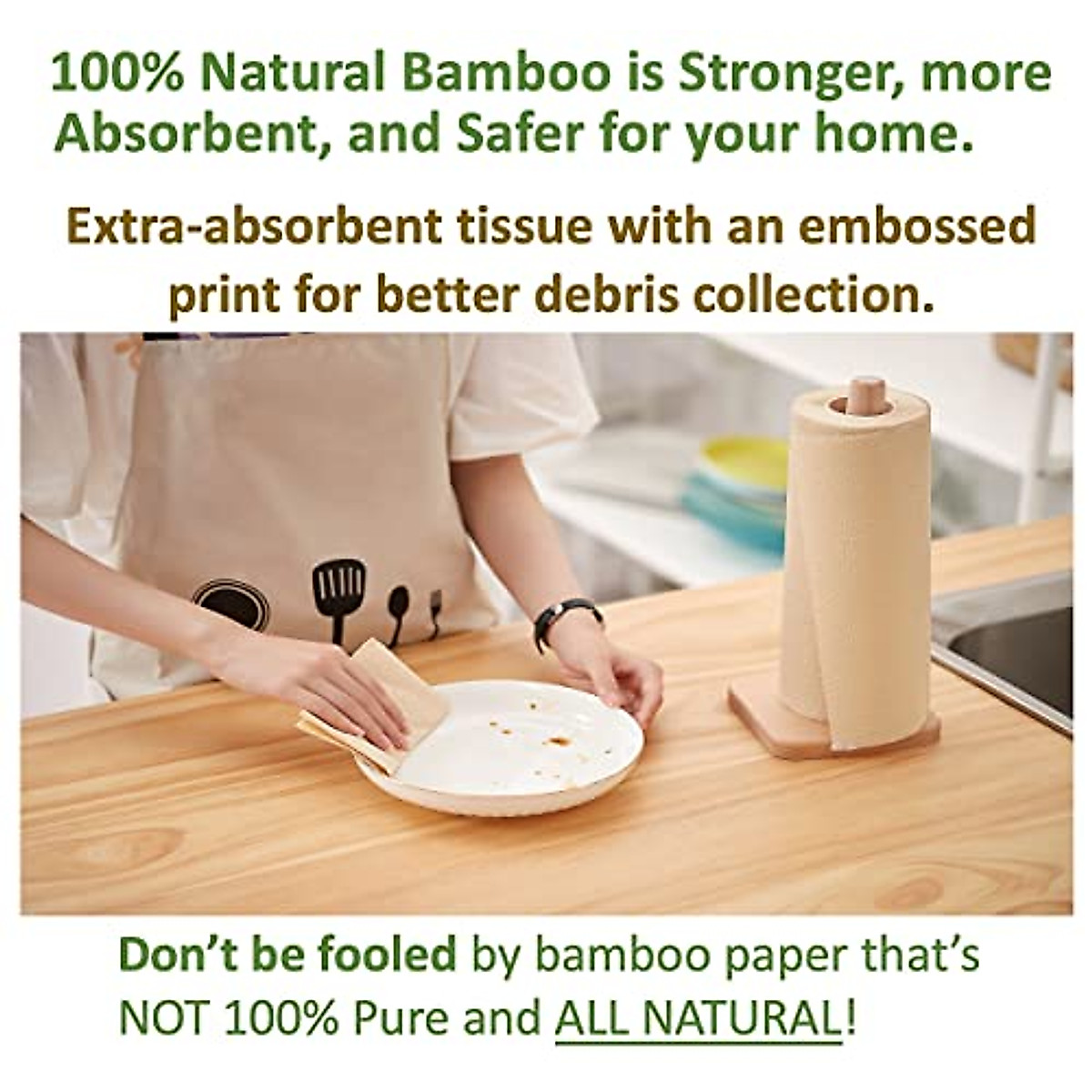 Purafide Premium-Quality, All-Natural Bamboo Paper Towels, Tree-Free, Chemical-Free, Extra Durable, Super Absorbent, Select-a-Size 2-Ply, 90 Sheets Per Roll. (PT 6 Rolls)