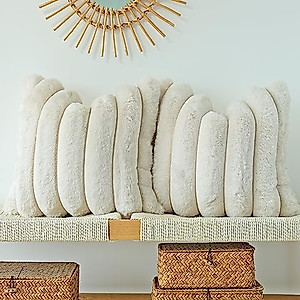 JOJUSIS Pack of 2 Faux Fur Plush Decorative Throw Pillow Covers Couch Cushion Case Soft Fluffy Pillowcases Wide Stripe Beige 18 x 18 Inch