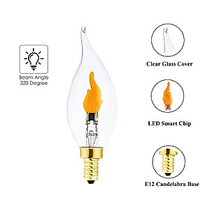 Sunaiony Flickering Candle Light Bulbs E12 LED Flame Bulb, Flicker Light Bulbs Candelabra Base Christmas Small Flame Light Bulbs, 6 Pack