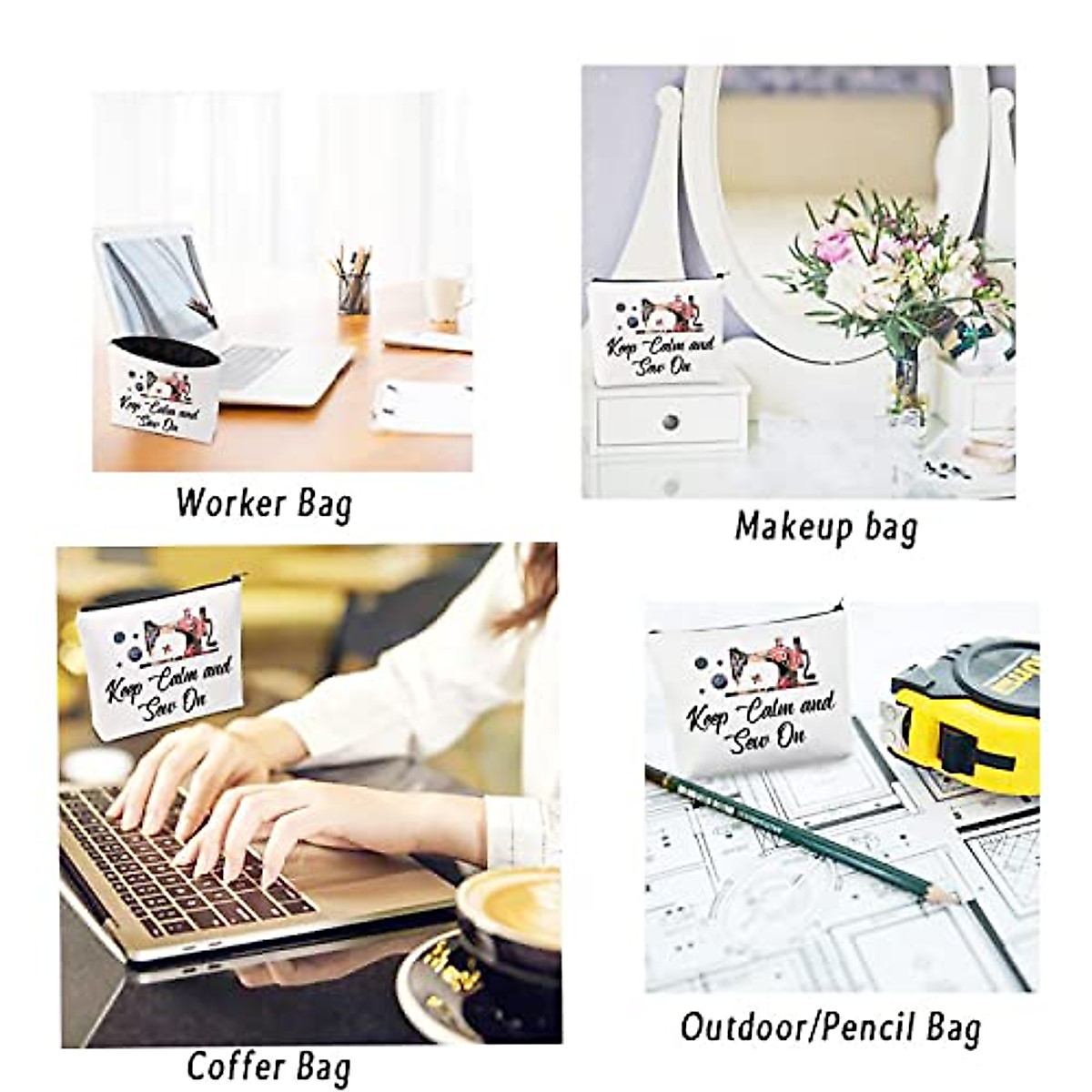 CMNIM Sewing Gifts for Sewing Lovers Makeup Bag Keep Calm and Sew On Quilting Gifts for Mom Grandma Birthday Christmas Travel Toiletry Bag (Keep Calm and Sew Makeup Bag)