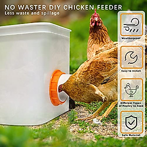 DSTANA DIY Chicken Feeder No Waste 4 Ports Automatic Poultry Feeder with 4Pcs Stopper & 1 Hole Saw, Weatherproof Reusable Gravity Chicken Feeder Kits for Buckets, Barrels, Bins, Troughs(Orange)