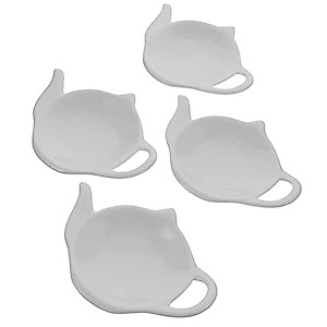 Zerodeko 4pcs Ceramic Tea Bag Saucer Teapot Shape Teabag Coaster Tea Bag Holder Spoon Rests Snack Storage Tray Wasabi Seasoning Dish for Tea Bag for for Soy Sauce Dessert White