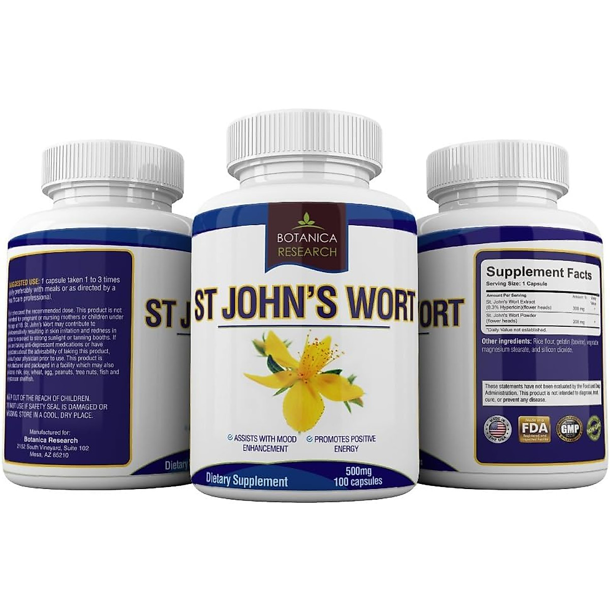 St John's Wort Extract Supplement: 500mg Vitamin Herb for Mood, Serotonin and Dopamine. Manages Stress, Sadness, Seasonal Mild Depression. 100 Saint John Wort Capsule Pills…