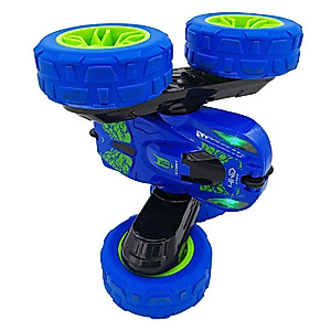 Threeking RC Stunt Car Remote Control Cars Toy with Lights Double-Sided Driving 360-degree Flips Rotating Cars Toys, Blue