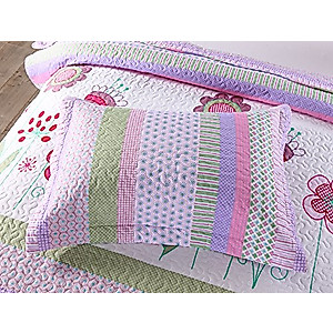 MarCielo 2 Piece Kids Bedspread Quilts Set Throw Blanket for Teens Girls Bed Printed Bedding Coverlet, Twin Size, Purple Floral Striped (Twin)