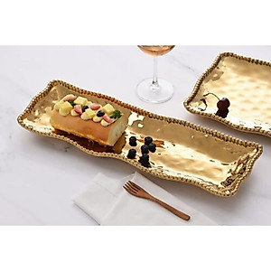 Pampa Bay Titanium-Plated Porcelain Rectangular Serving Piece, 19 x 6.5 Inch, Gold Tone, Oven, Freezer, Dishwasher Safe