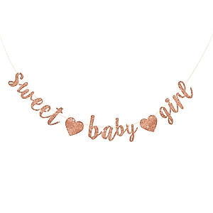 BEISHIDA Rose Gold Sweet Girl Baby Glitter Banner,NO DIY, Pre-Strung Baby Shower Gender Party Banner For Girl, Girl Baby Shower Decorations,Girl Baby Shower Sign,First Birthday party supplies