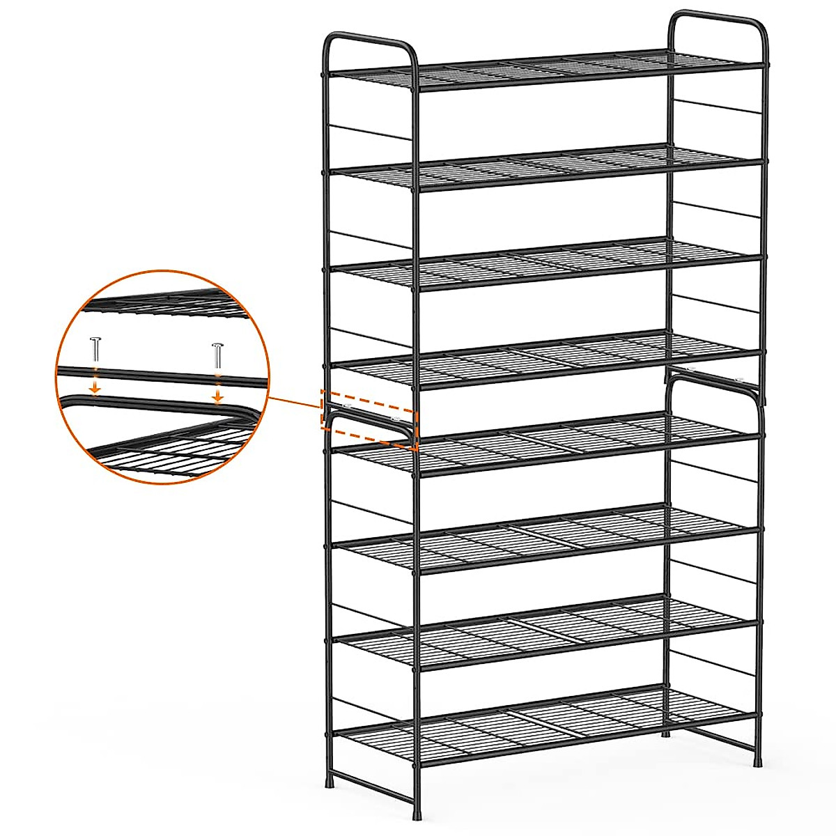 Coonoor 4 Tier Shoe Rack,Stackable and Adjustable Multi-Function Wire Grid Shoe Organizer Storage,Black