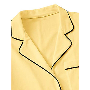 Floerns Women's Notch Collar Short Sleeve Sleepwear Two Piece Pajama Set Yellow Solid M