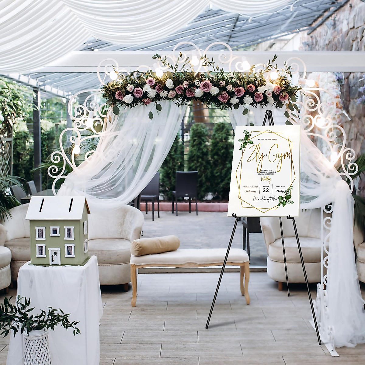 63" Tall Display Easel, Folding Instant Poster Easel, Black Steel Metal Telescoping Art Easel for Display Show, Easy Assembly with Carrying Bag (Black, 1Pack)