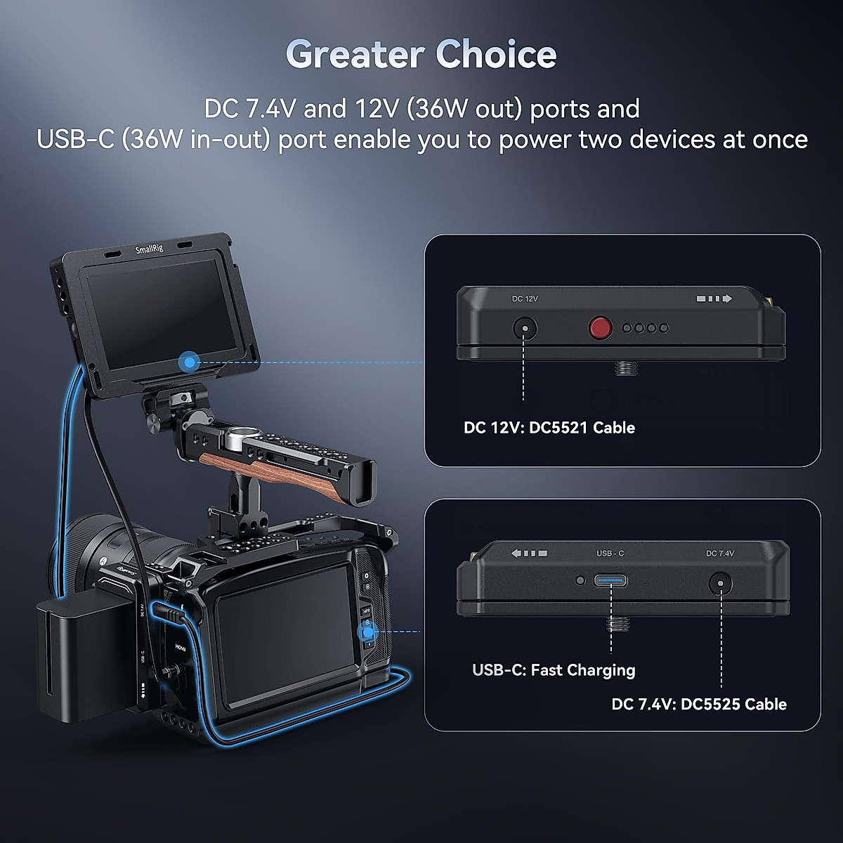 SmallRig NP-F Battery Adapter Mount Plate with LP-E6NH Dummy Battery, for Canon EOS R5/R5C and BMPCC 4K/6K, with USB-C Port and Dual DC Outputs Compatible with NP-F970, NP-F550, NP-F770-4340