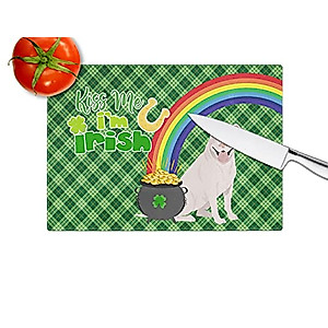 Caroline's Treasures WDK4741LCB White Pit Bull Terrier St. Patrick's Day Glass Cutting Board Large, 12H x 16W, multicolor